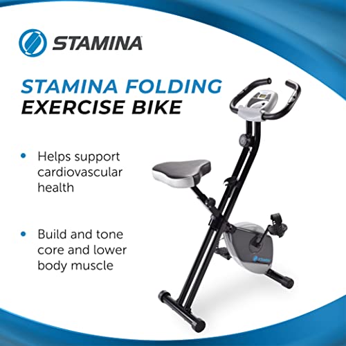 Stamina Folding Exercise Bike 182 - Foldable Exercise Bike with Smart Workout App, Stationary Bike for Home Workout - Up to 250 lbs Weight Capacity Black