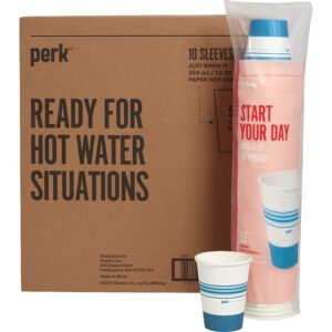 perk pk54367ct paper hot cup, 12 oz., white/blue, 500/carton