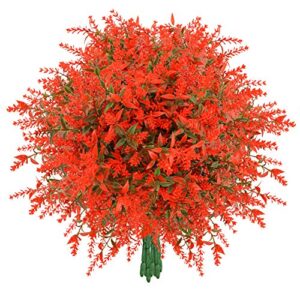 bigotters 8 bundles artificial lavender flowers, outdoor fake flowers uv resistant no fade faux plastic plants lover favors for home wedding garden porch window box decor(orange red)