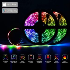 Gopretty 32.8ft Watetproof LED Strip Lights with App Control, Music Sync SMD 5050 300 LEDs Color Changing with Remote+ Alexa + Google Assistant + IFTTT