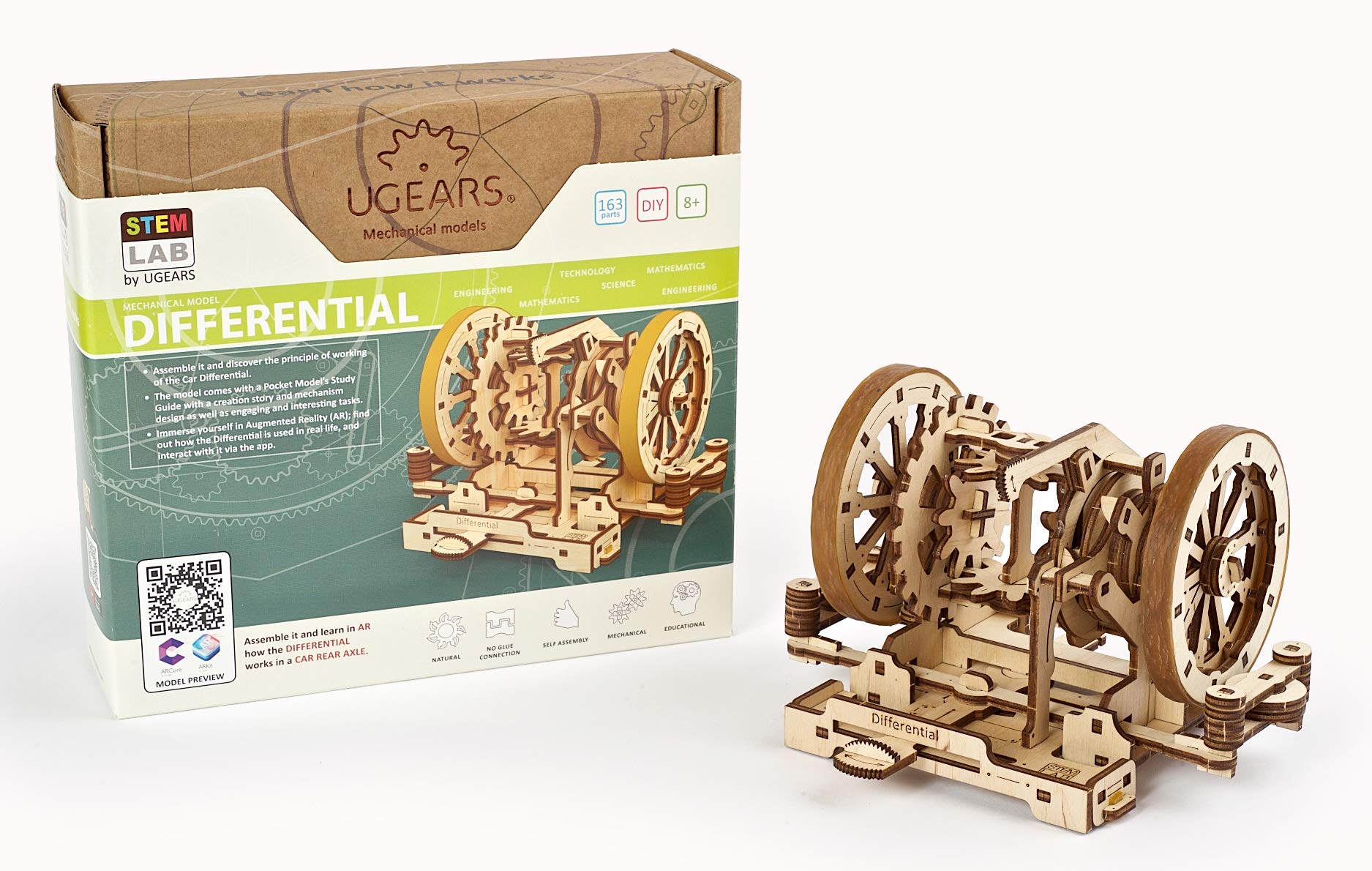 UGEARS STEM Differential Model Kit - Creative Wooden Model Kits for Adults, Teens and Children - DIY Mechanical Science Kit for Self Assembly - Unique Educational and Engineering 3D Puzzles with App