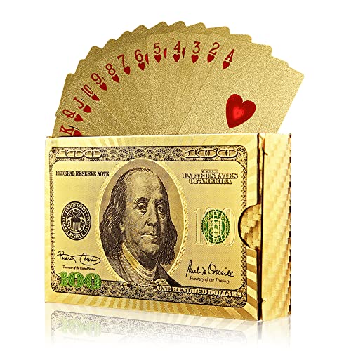 Magic Kiss Waterproof Gold and Silver Foil Poker Playing Cards, Deck of Plastic Playing Cards Gift (Gold 1 Deck)