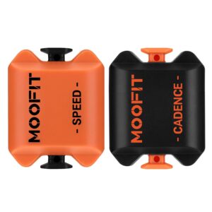 moofit cadence speed sensor, bluetooth & ant+ wireless rpm cycling spin bike cadence sensor for wahoo/zwift/coosporide/rouvy/peloton, ip67 waterproof, orange