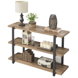 FOLUBAN Industrial Console Sofa Table, Rustic Entryway/Hallway Table with 3-Tier Open Shelf for Living Room, Oak