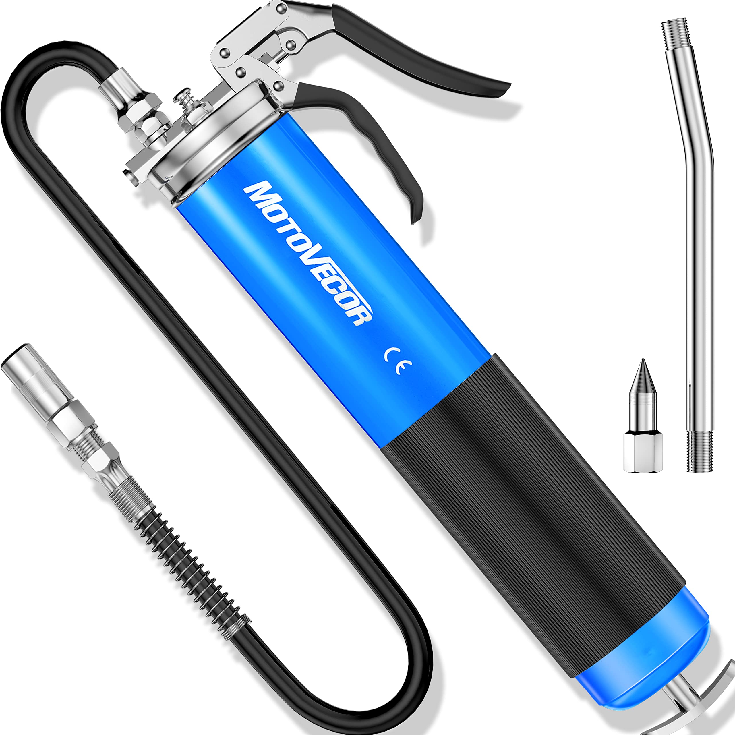 High Performance Heavy Duty Pistol Grip Grease Gun - Extra-Long 27 inch Heavy Duty Reinforced Flex Hose