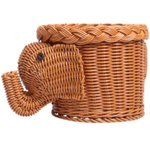 cabilock rattan storage basket woven wicker organizer cute elephant shape vegetable food snack basket decorative bin gift art home decor light brown