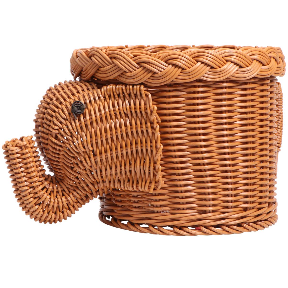 Cabilock Rattan Storage Basket Woven Wicker Organizer Cute Elephant Shape Vegetable Food Snack Basket Decorative Bin Gift Art Home Decor Light Brown