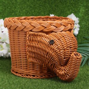 Cabilock Rattan Storage Basket Woven Wicker Organizer Cute Elephant Shape Vegetable Food Snack Basket Decorative Bin Gift Art Home Decor Light Brown