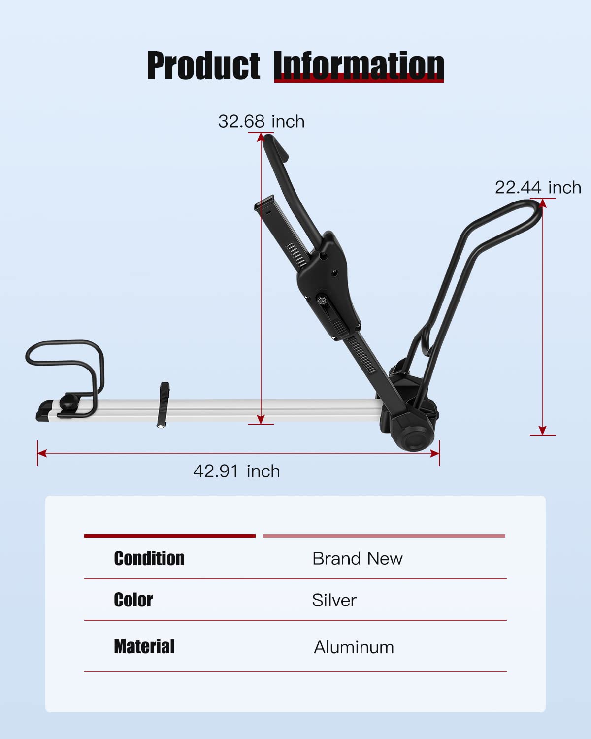 cciyu Bike Roof Carrier Fits Most Size Crossbar Aluminum Car Rooftop Bike Carrier Bicycle Racks with Lock