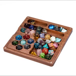 UDIXI 2 in 1 DND Dice Tray, Wooden Dice Box with Magnetic Lid & D&D Dice Holder Case, Dice Tray Combined into One for DND, D&D, RPG, Tabletop Games | Holds 6 Sets of Polyhedral Dice（Sapele Wood）