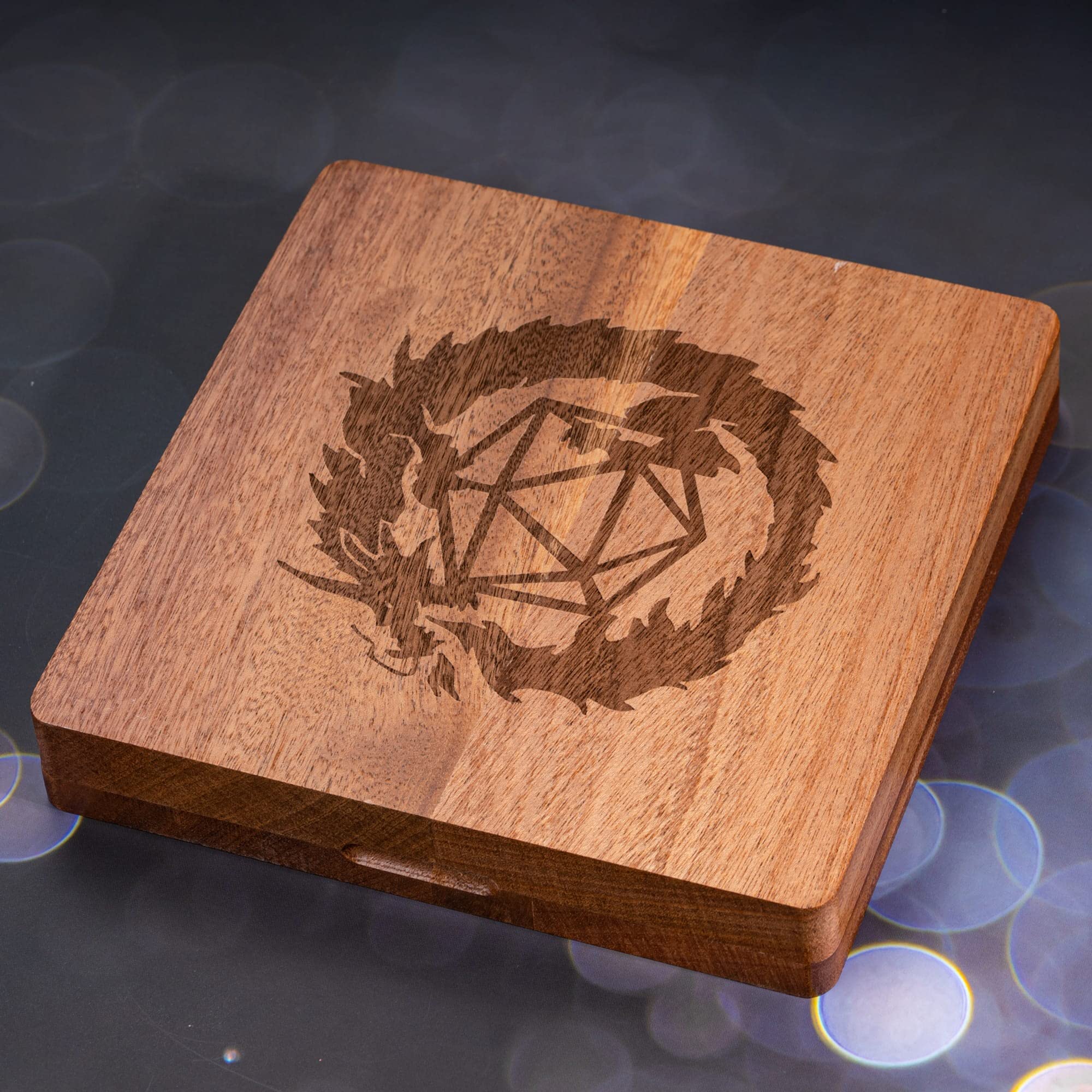 UDIXI 2 in 1 DND Dice Tray, Wooden Dice Box with Magnetic Lid & D&D Dice Holder Case, Dice Tray Combined into One for DND, D&D, RPG, Tabletop Games | Holds 6 Sets of Polyhedral Dice（Sapele Wood）