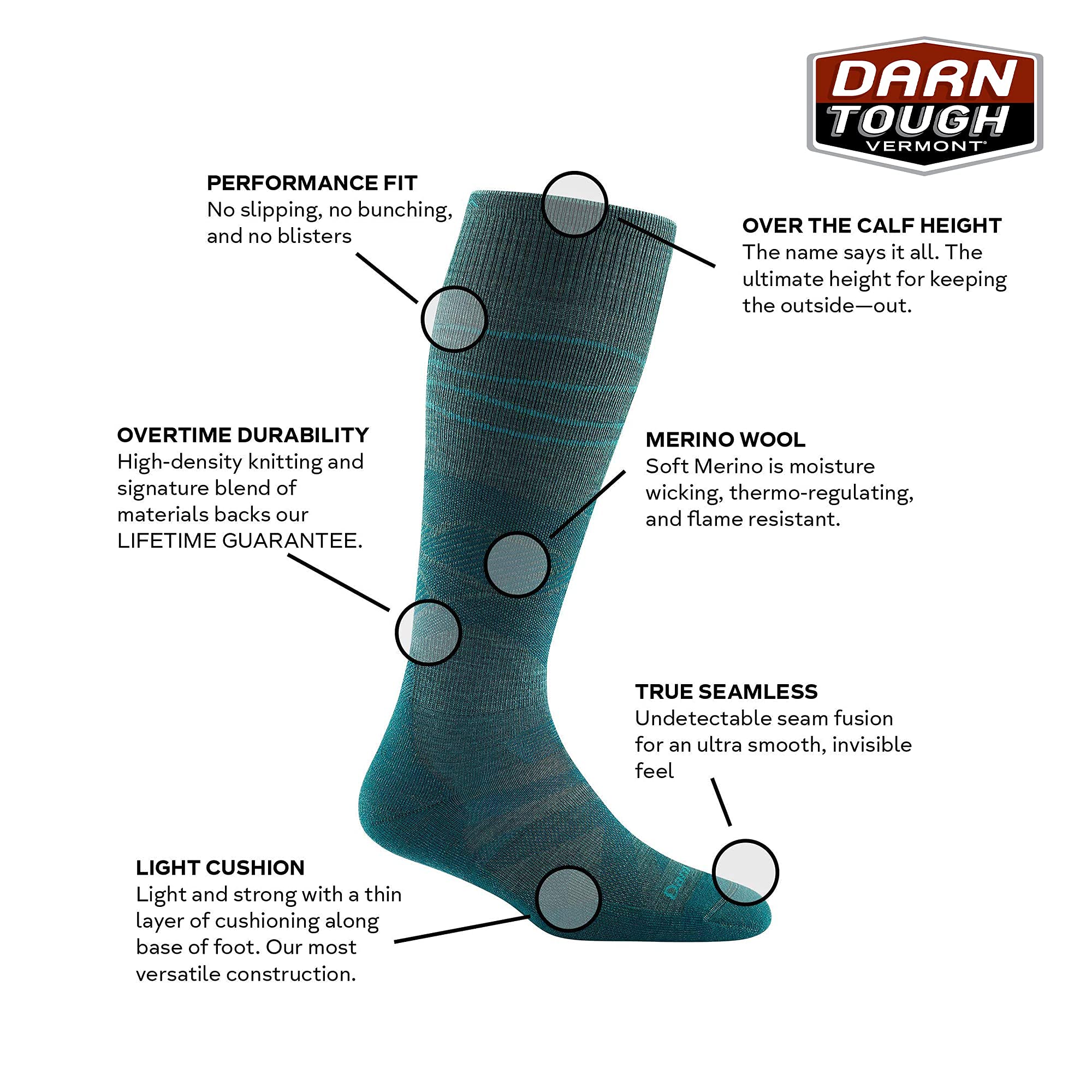 Darn Tough Vermont Sea to Sky OTC Lightweight with Cushion Teal SM (US 4.5-7)