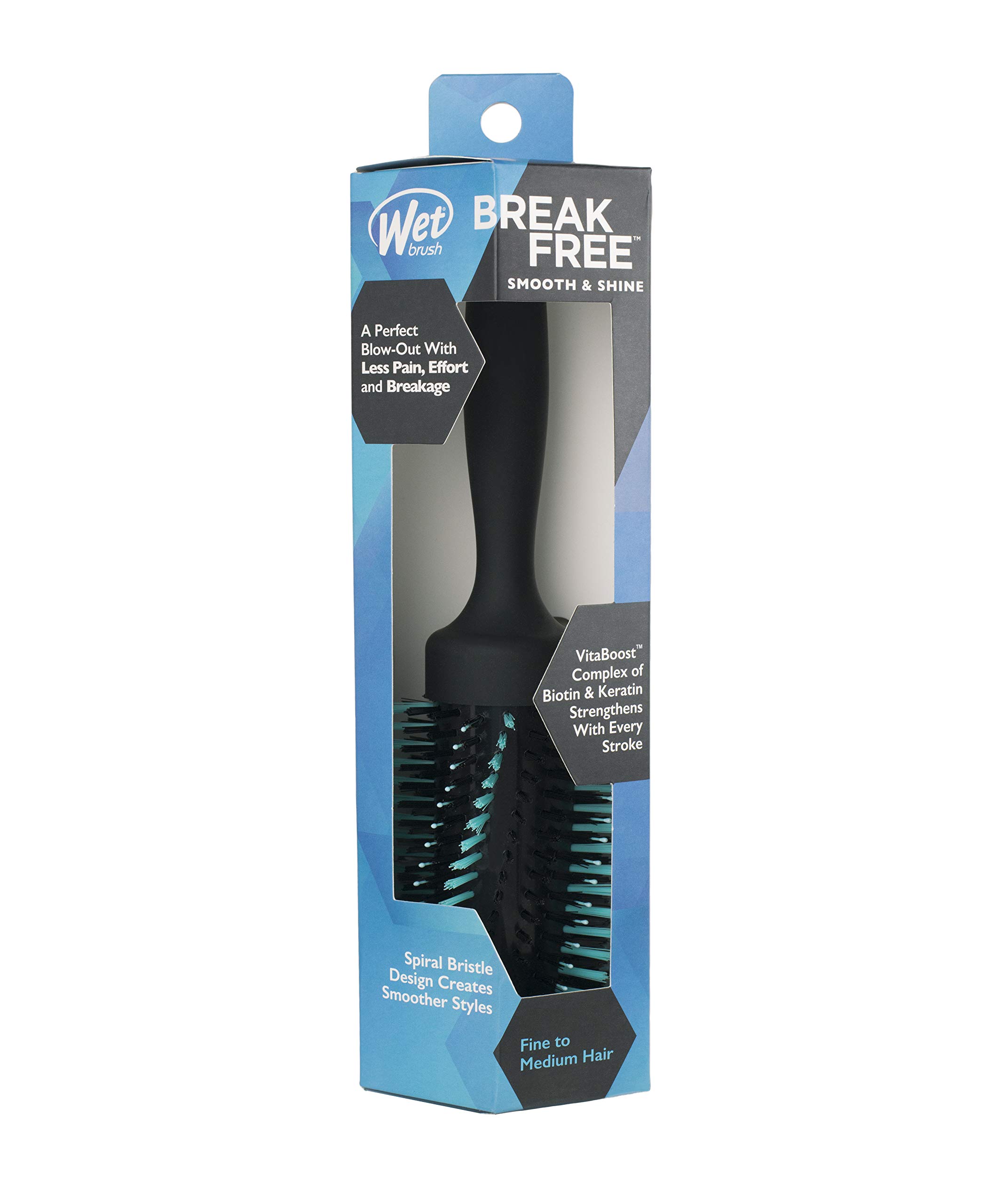 Wet Brush Smooth and Shine Round Brush - for Fine to Medium Hair - A Perfect Blow Out with Less Pain, Effort and Breakage - Spiral Bristle Design Creates Smoother Styles, 1.5" Barrel