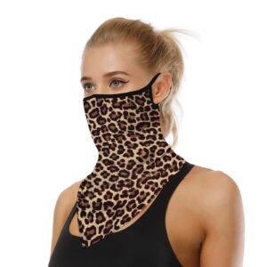 yayourel fashionable leopard neck gaiter face mask covering bandanas for men women summer uv cooling face scarf mask cover ear loop hole triangle facemask headwear for fishing running cycling hiking