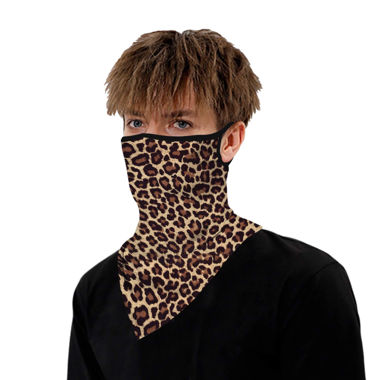 YAYOUREL Fashionable Leopard Neck Gaiter Face Mask Covering Bandanas for Men Women Summer UV Cooling Face Scarf Mask Cover Ear Loop Hole Triangle Facemask Headwear for Fishing Running Cycling Hiking