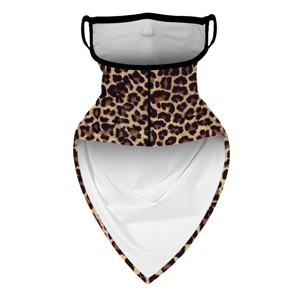 YAYOUREL Fashionable Leopard Neck Gaiter Face Mask Covering Bandanas for Men Women Summer UV Cooling Face Scarf Mask Cover Ear Loop Hole Triangle Facemask Headwear for Fishing Running Cycling Hiking