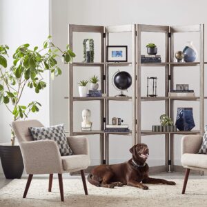 Martin Furniture Woodford Solid Wood Bookcase, Storage Space, Living Room Divider, Book Shelves, Gray