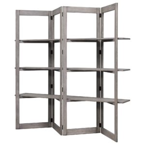 Martin Furniture Woodford Solid Wood Bookcase, Storage Space, Living Room Divider, Book Shelves, Gray