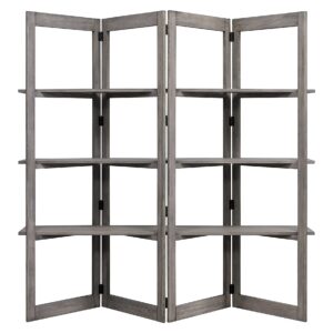 Martin Furniture Woodford Solid Wood Bookcase, Storage Space, Living Room Divider, Book Shelves, Gray