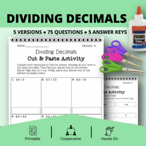 dividing decimals cut & paste activity