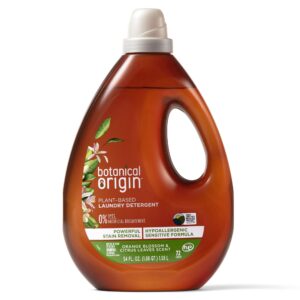 botanical origin plant-based laundry detergent orange blossom and citrus leaves, 54 oz (72 loads)