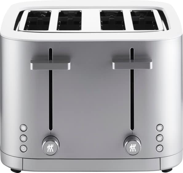 ZWILLING Enfinigy 4 Slice Toaster with Extra Wide 1.5" Slots for Bagels, 7 Toast Settings, Even Toasting, Reheat, Cancel, Defrost, Silver