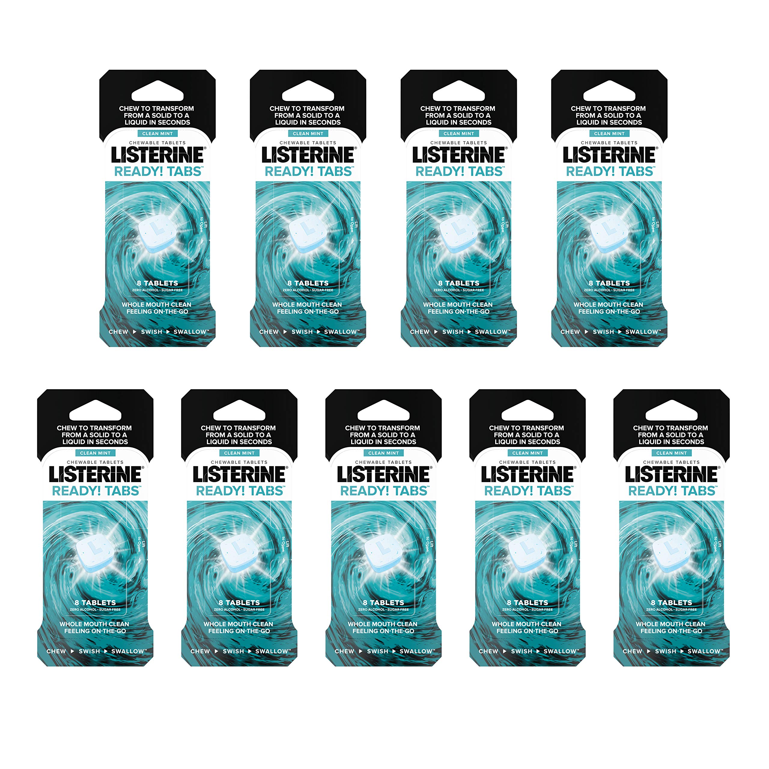 Listerine Ready! Tabs Chewable Tablets with Clean Mint Flavor, Revolutionary 4-Hour Fresh Breath Tablets to Help Fight Bad Breath On-The-Go, Sugar-Free & Alcohol-Free, 72 CT