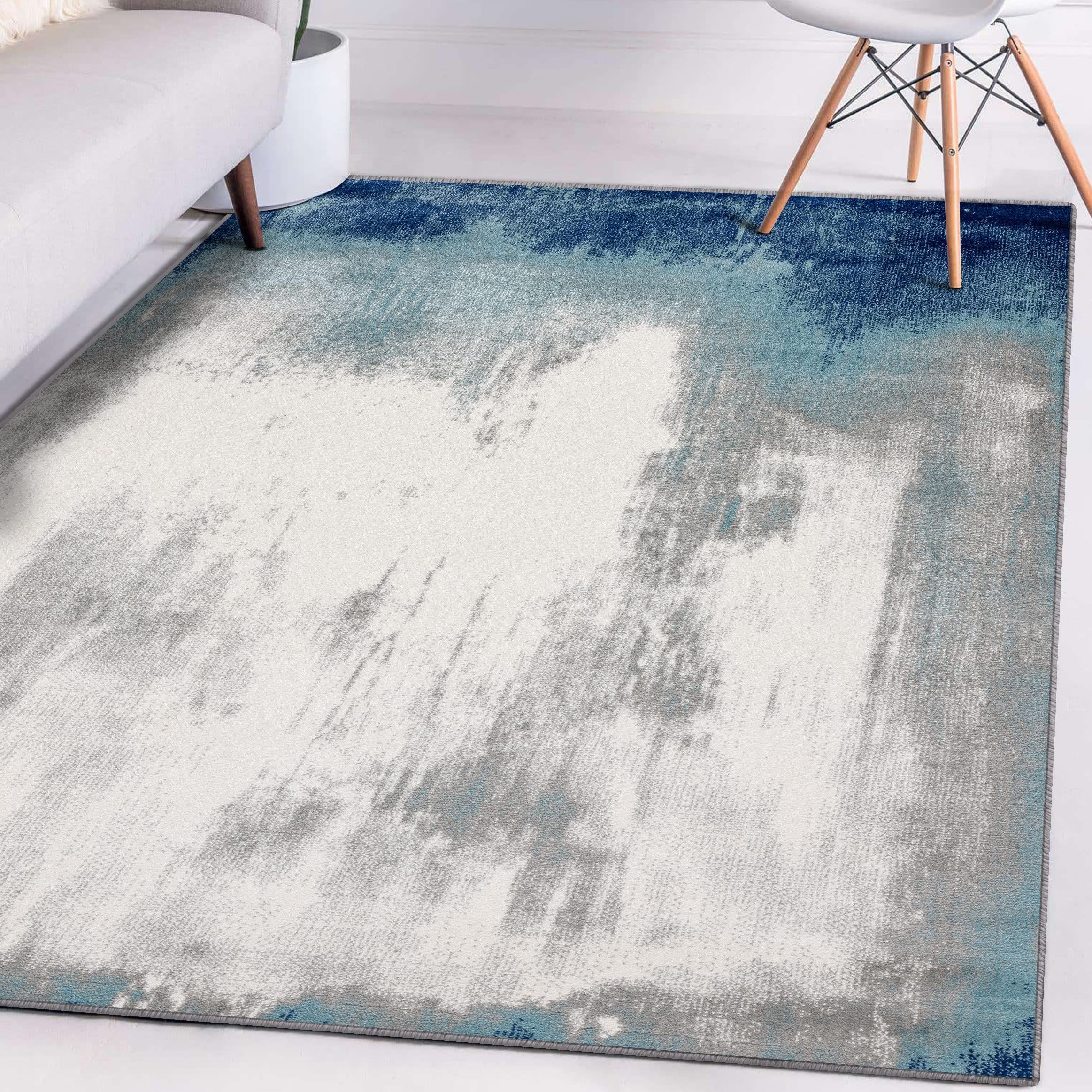 LUXE WEAVERS Victoria Collection Blue 8x10 Modern Distressed Abstract Polypropylene Area Rug