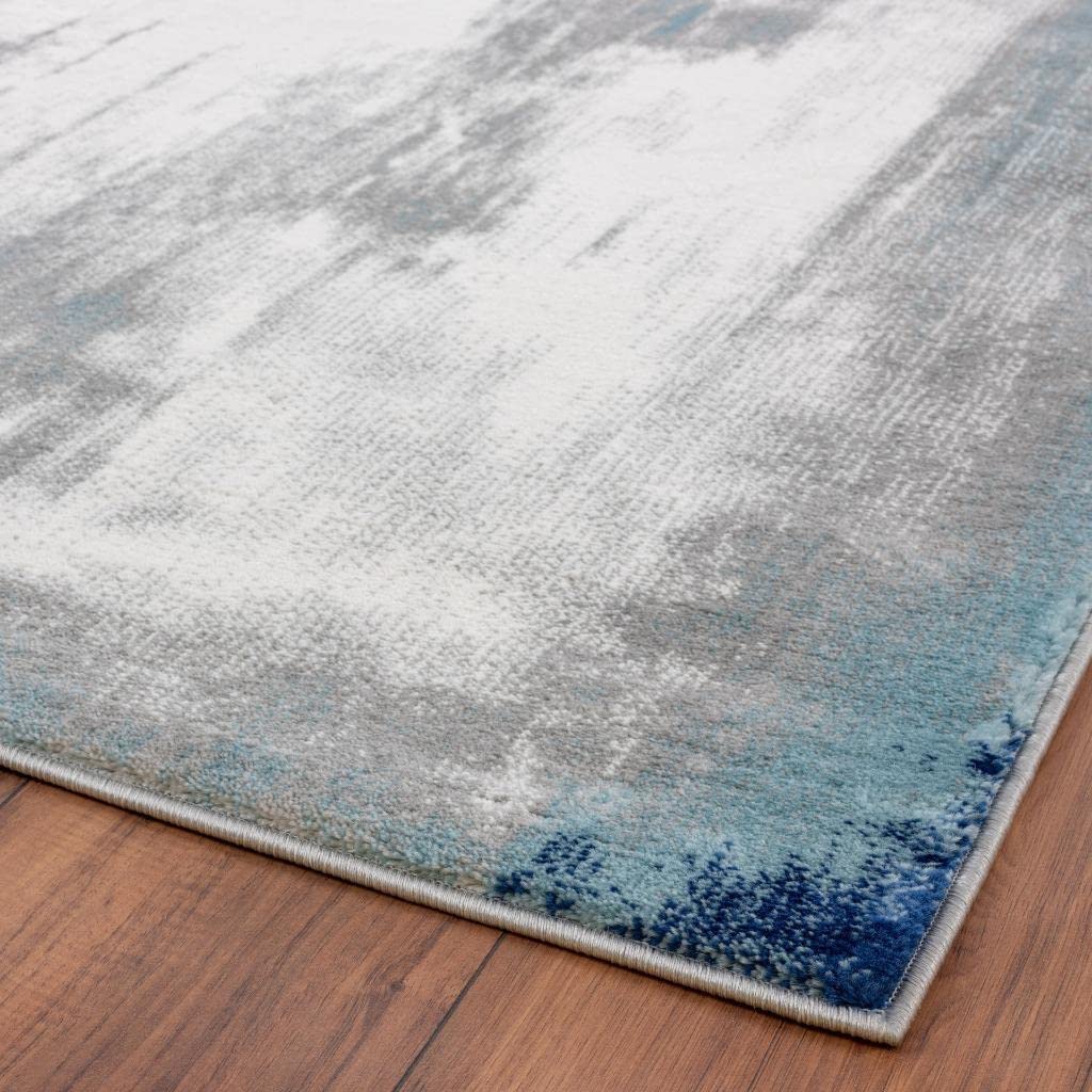 LUXE WEAVERS Victoria Collection Blue 8x10 Modern Distressed Abstract Polypropylene Area Rug