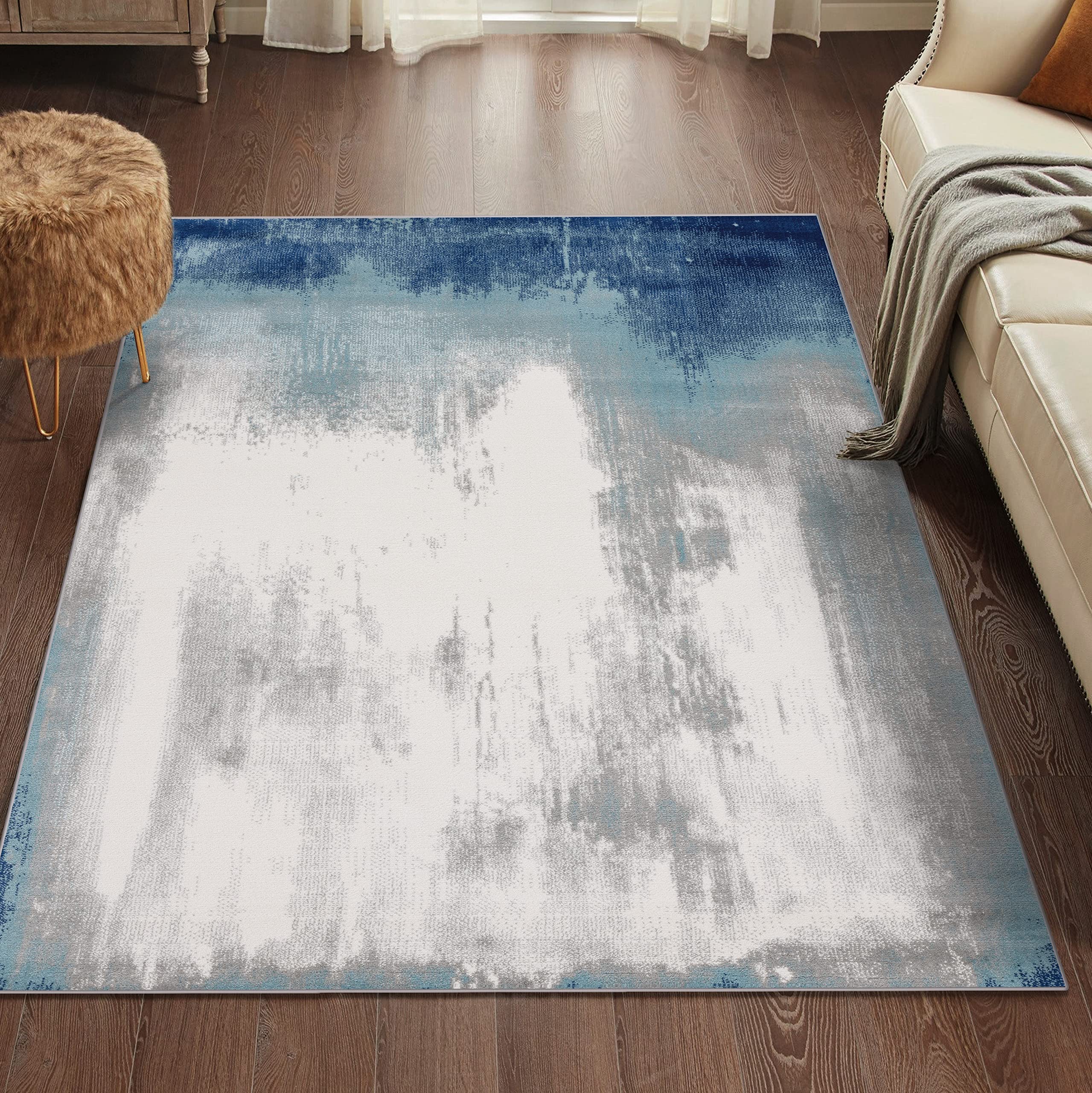 LUXE WEAVERS Victoria Collection Blue 8x10 Modern Distressed Abstract Polypropylene Area Rug