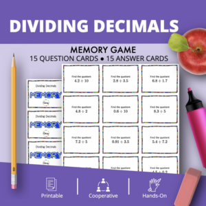 dividing decimals math memory game