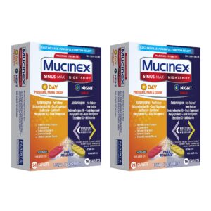 mucinex maximum strength sinus-max (day) pressure, pain & cough & nightshift (night) sinus caplets, fast release, powerful multi-symptom relief, 40 caplets (24 day time + 16 night time) (pack of 2)