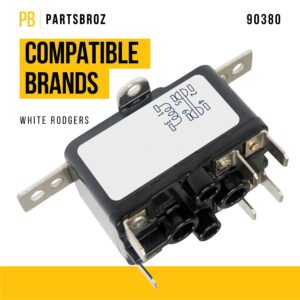 PartsBroz TJ690380 90-380 90380 Fan Relay - DIY eTips Included - Compatible White Rodgers - Replaces AP4485598 620537 92380 - Compact & Totally Enclosed Design - Coil Voltage 24 VAC 50/60Hz