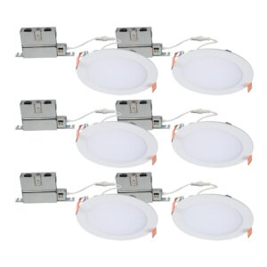 halo 6 inch recessed led ceiling & shower disc light – canless ultra thin downlight – 5 cct selectable - white - 6 pack