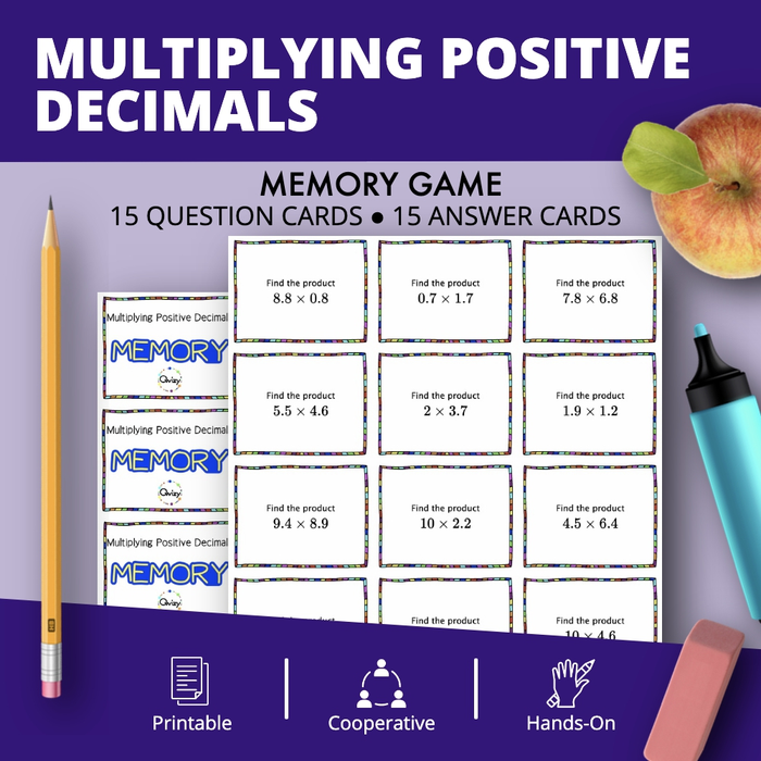 Multiplying Decimals Math Memory Game