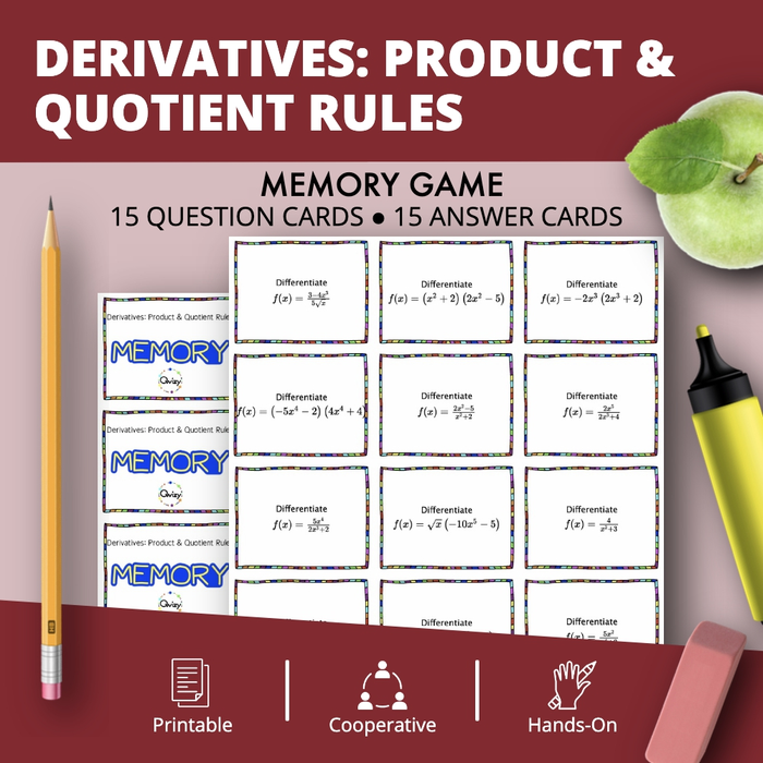 Calculus Derivatives: Product and Quotient Rules Math Memory Game