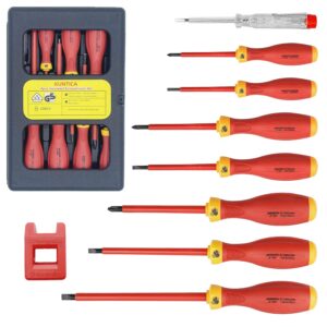 insulated screwdriver set kuntica 1000v insulated electrician screwdriver magnetic 4 slotted and 3 phillips head tips screwdriver non-slip, 9 piece