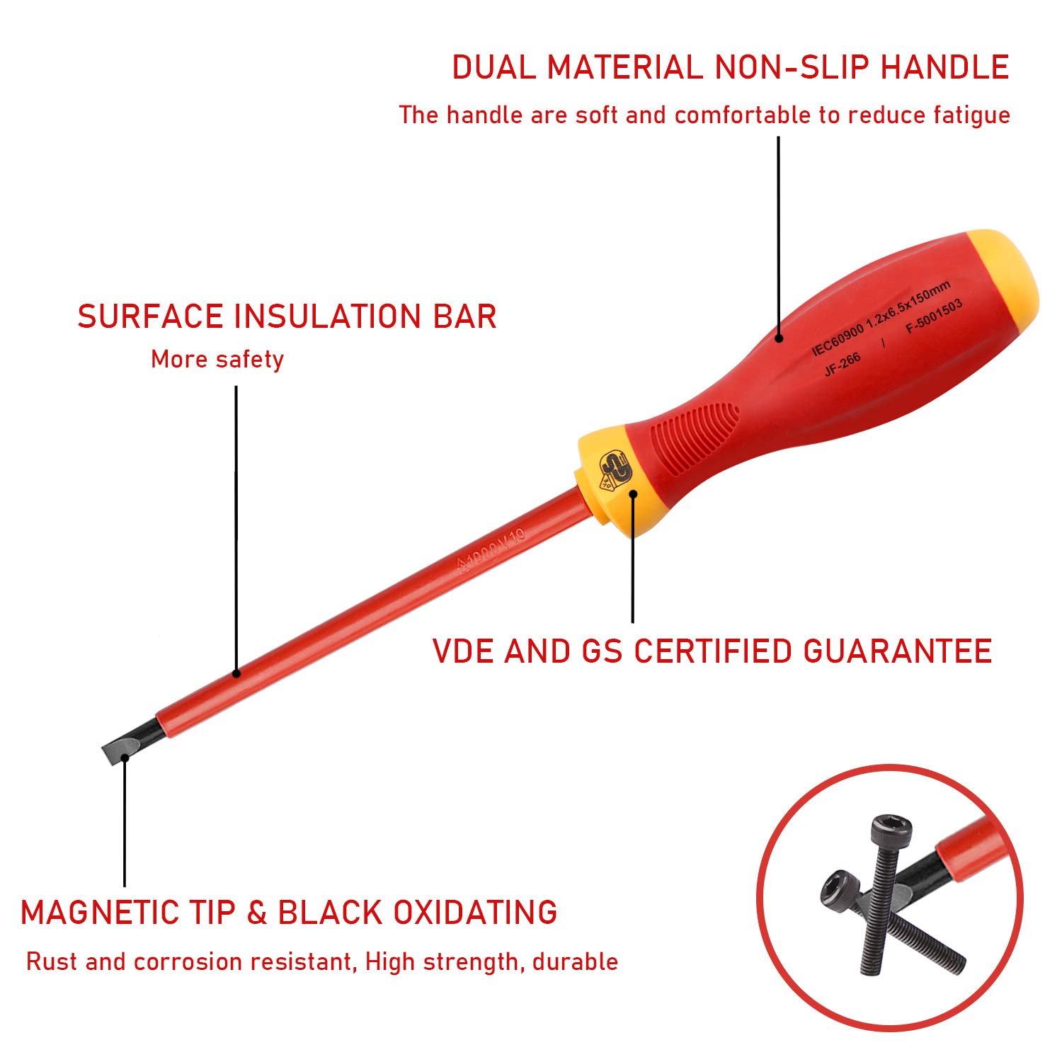 Insulated Screwdriver Set KUNTICA 1000V Insulated Electrician Screwdriver Magnetic 4 Slotted and 3 Phillips Head Tips Screwdriver Non-Slip, 9 Piece