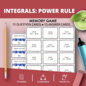 calculus integrals: power rule math memory game