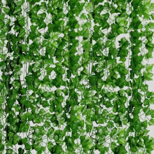 qlarnaweer artificial fake vines, 84ft 12 strands artificial ivy leaf greenery garland wall decor hanging plants foliage for home kitchen garden office wedding party