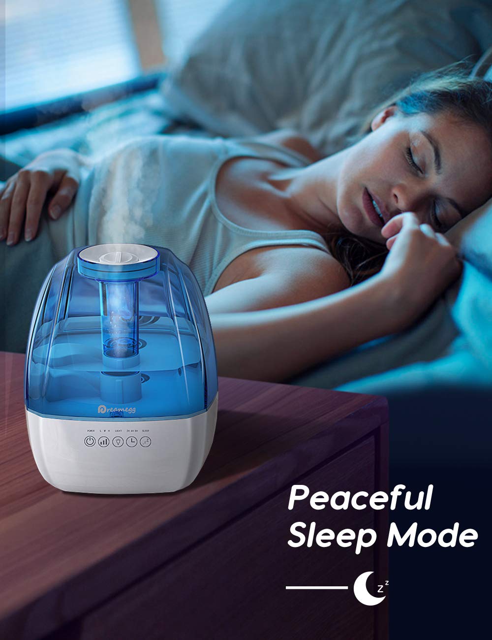 Cool Mist Humidifier - 4.5L Ultrasonic Humidifiers for Bedroom, Quiet Humidifier Large Room with 3 Mist Levels, Sleep Mode, Smart Timer, Night Light, All Night Moisture Humidifier for Baby Home Office