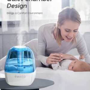 Cool Mist Humidifier - 4.5L Ultrasonic Humidifiers for Bedroom, Quiet Humidifier Large Room with 3 Mist Levels, Sleep Mode, Smart Timer, Night Light, All Night Moisture Humidifier for Baby Home Office