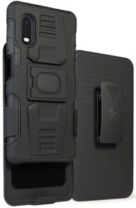 case and clip for galaxy xcover pro, nakedcellphone [black] rugged ring grip cover with stand [built-in mounting plate] and [belt hip holster] for samsung galaxy xcover pro phone (sm-g715)