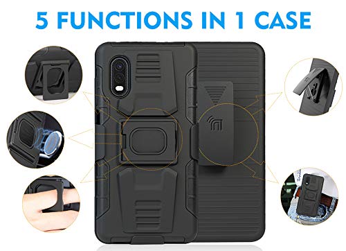 Case and Clip for Galaxy XCover Pro, Nakedcellphone [Black] Rugged Ring Grip Cover with Stand [Built-in Mounting Plate] and [Belt Hip Holster] for Samsung Galaxy XCover Pro Phone (SM-G715)