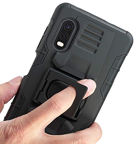 Case and Clip for Galaxy XCover Pro, Nakedcellphone [Black] Rugged Ring Grip Cover with Stand [Built-in Mounting Plate] and [Belt Hip Holster] for Samsung Galaxy XCover Pro Phone (SM-G715)