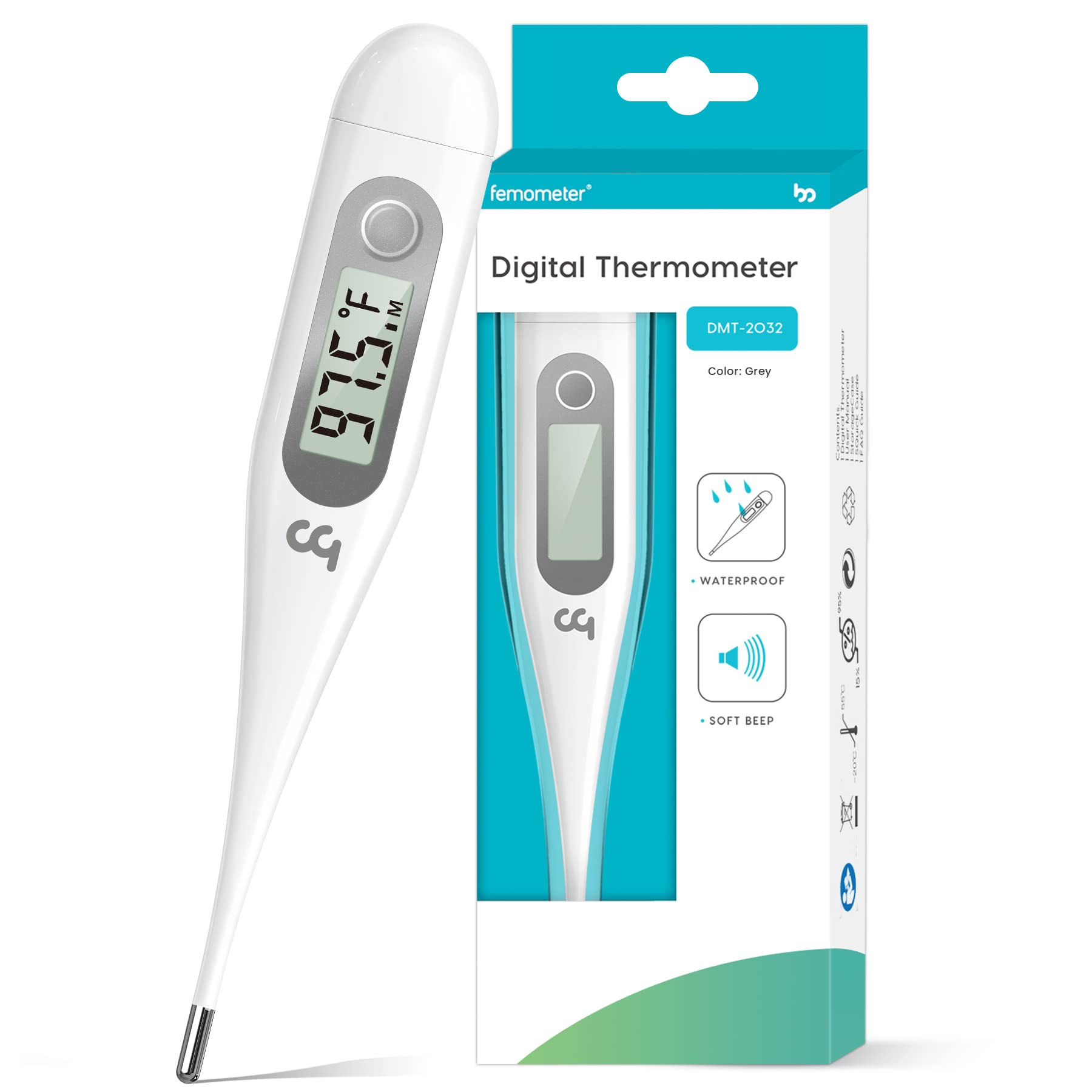 Thermometer for Adults, Oral Thermometer for Fever, Thermometer with Fever Alert, Memory Recall, C/F Switchable, Rectum Armpit Reading Thermometer for Whole Family, Gray