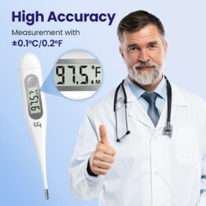 Thermometer for Adults, Oral Thermometer for Fever, Thermometer with Fever Alert, Memory Recall, C/F Switchable, Rectum Armpit Reading Thermometer for Whole Family, Gray