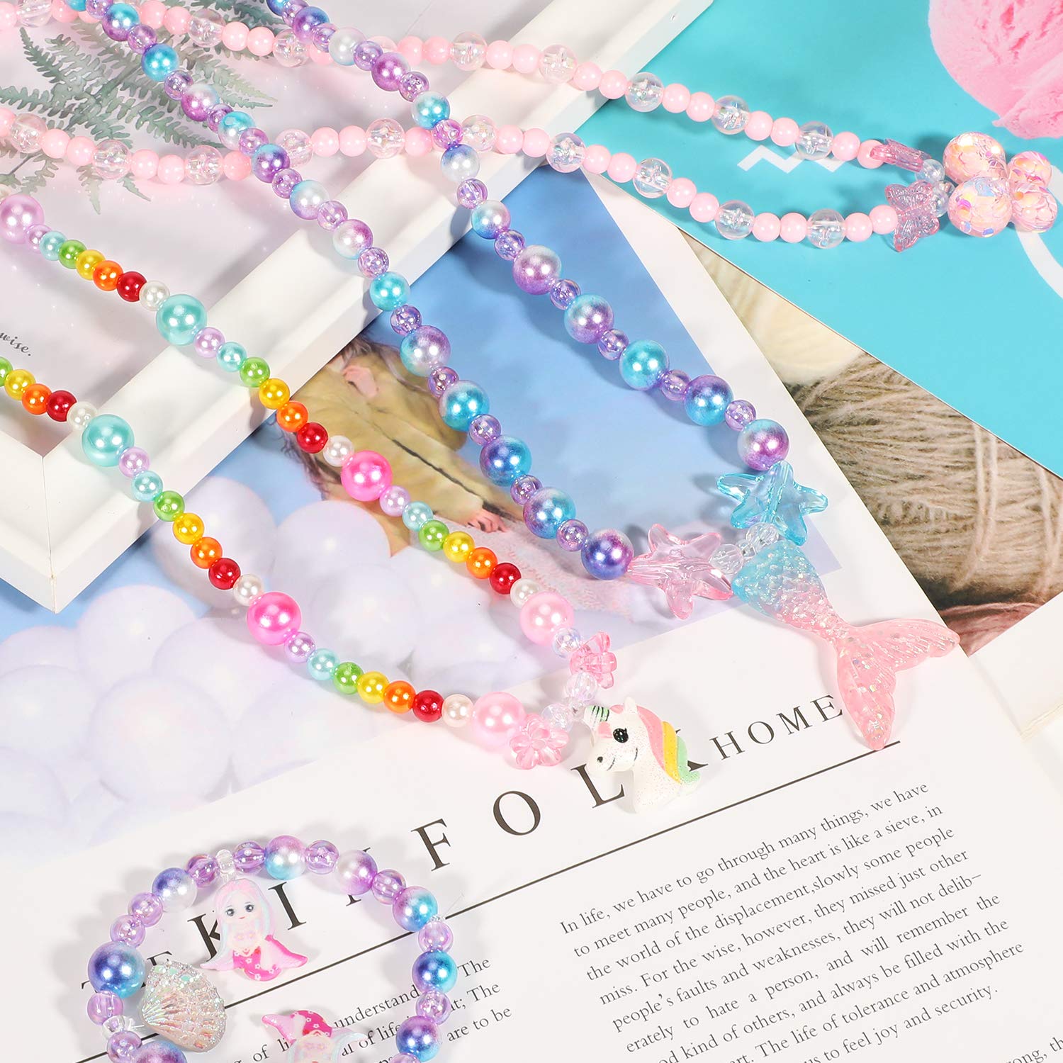 Hifot DIY Bead Jewelry Making for Girl, Children Unicorn Mermaid Butterfly Princess Necklace Bracelets Making Art Craft Creativity Bead Kit 400pcs+