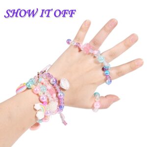 Hifot DIY Bead Jewelry Making for Girl, Children Unicorn Mermaid Butterfly Princess Necklace Bracelets Making Art Craft Creativity Bead Kit 400pcs+