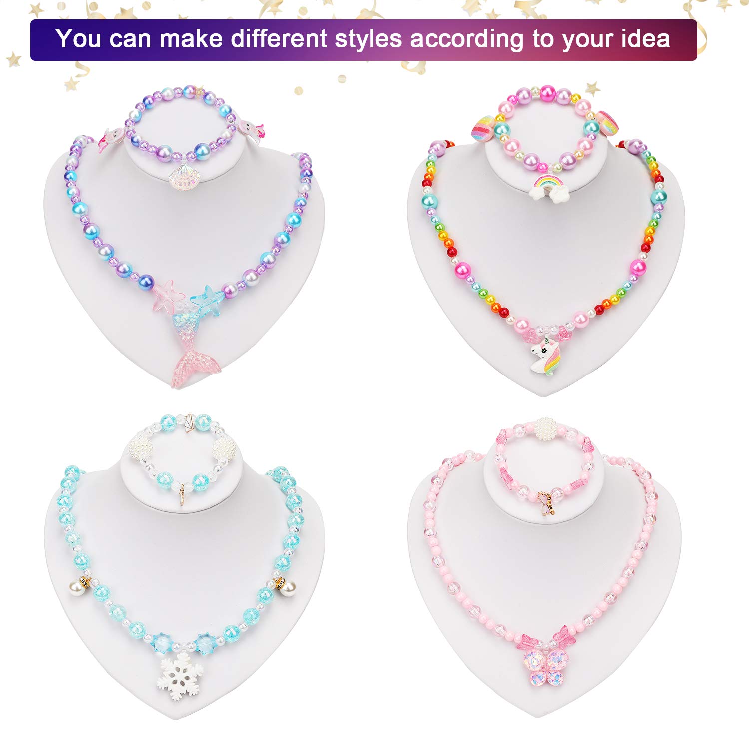 Hifot DIY Bead Jewelry Making for Girl, Children Unicorn Mermaid Butterfly Princess Necklace Bracelets Making Art Craft Creativity Bead Kit 400pcs+